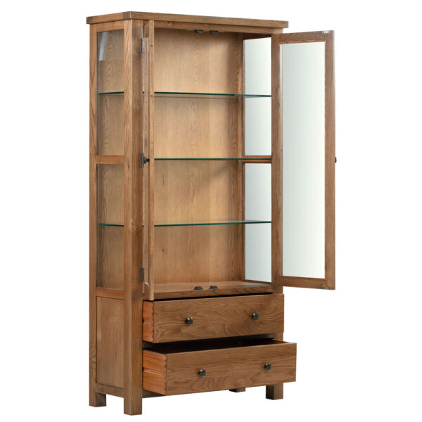Wynyard Rustic Display Cabinet With Glass Doors & Sides | Oak World