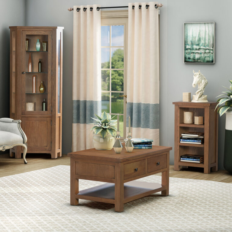 Wynyard Rustic Display Cabinet With Glass Doors & Sides | Oak World