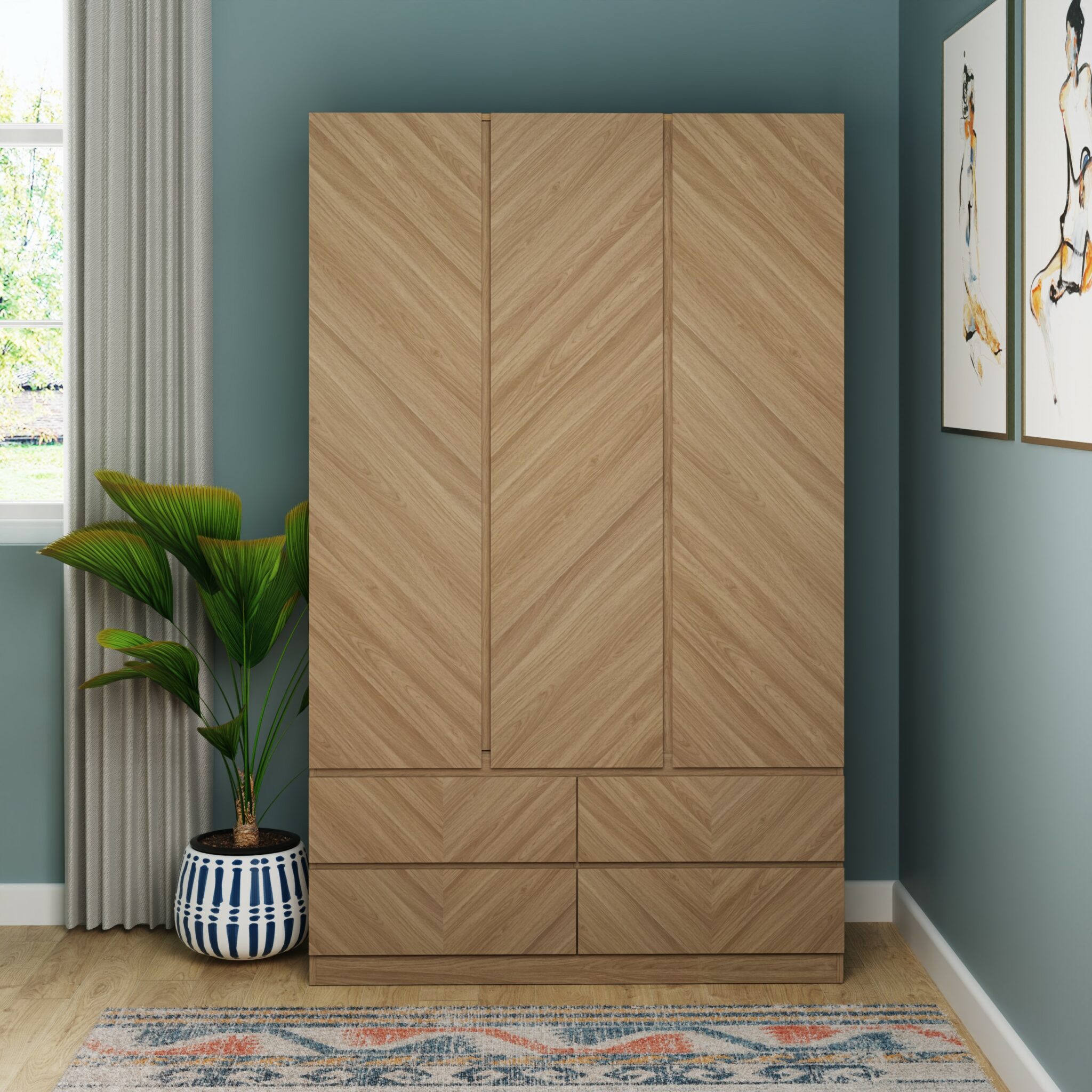 Phoenix 3 Door 4 Drawer Wardrobe | Euro Oak | Self Assembly | Oak World