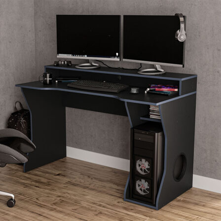 Enzo Gaming Computer Desk | Black & Blue | Oak World