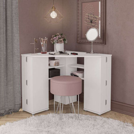 Olivia Corner Dressing Table With Storage | White | Oak World