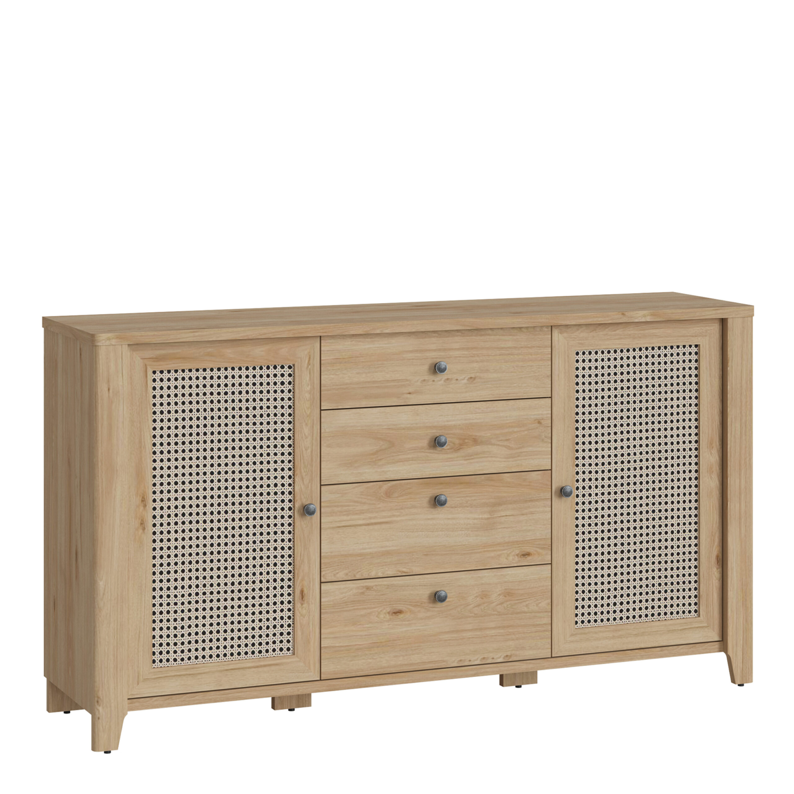 Spire 2 Door 4 Drawer Sideboard | Oak & Rattan Effect | Self Assembly ...
