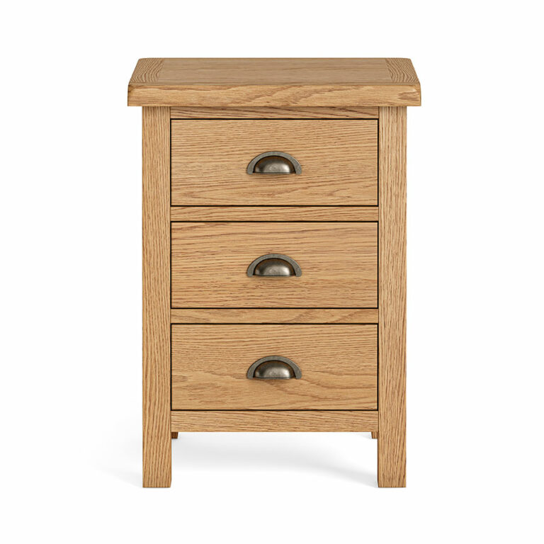 Ancroft Waxed Oak 3 Drawer Bedside Cabinet | Assembled | Oak World