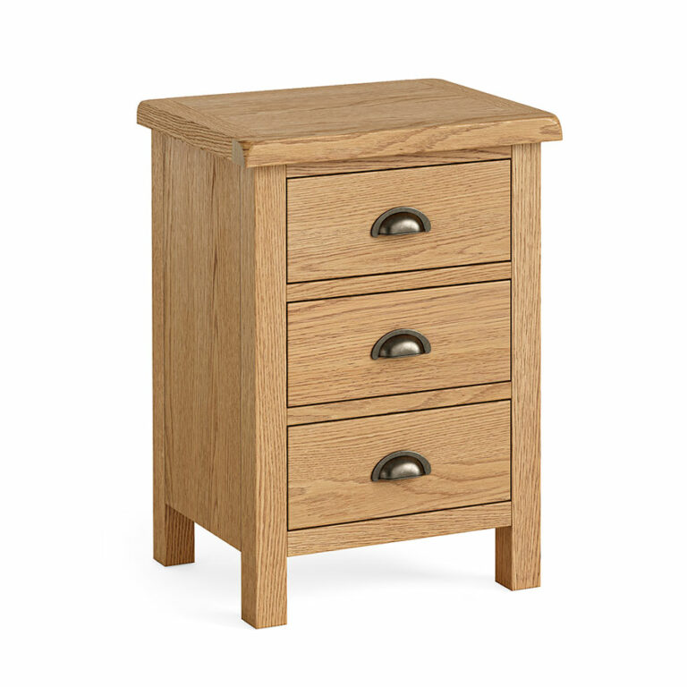 Ancroft Waxed Oak 3 Drawer Bedside Cabinet | Assembled | Oak World