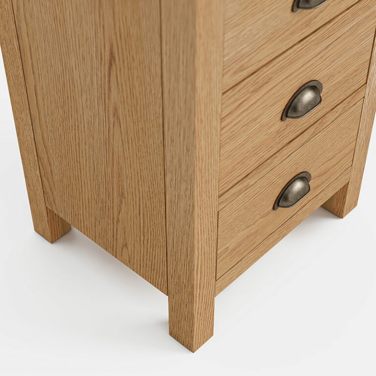Ancroft Waxed Oak 3 Drawer Bedside Cabinet | Assembled | Oak World