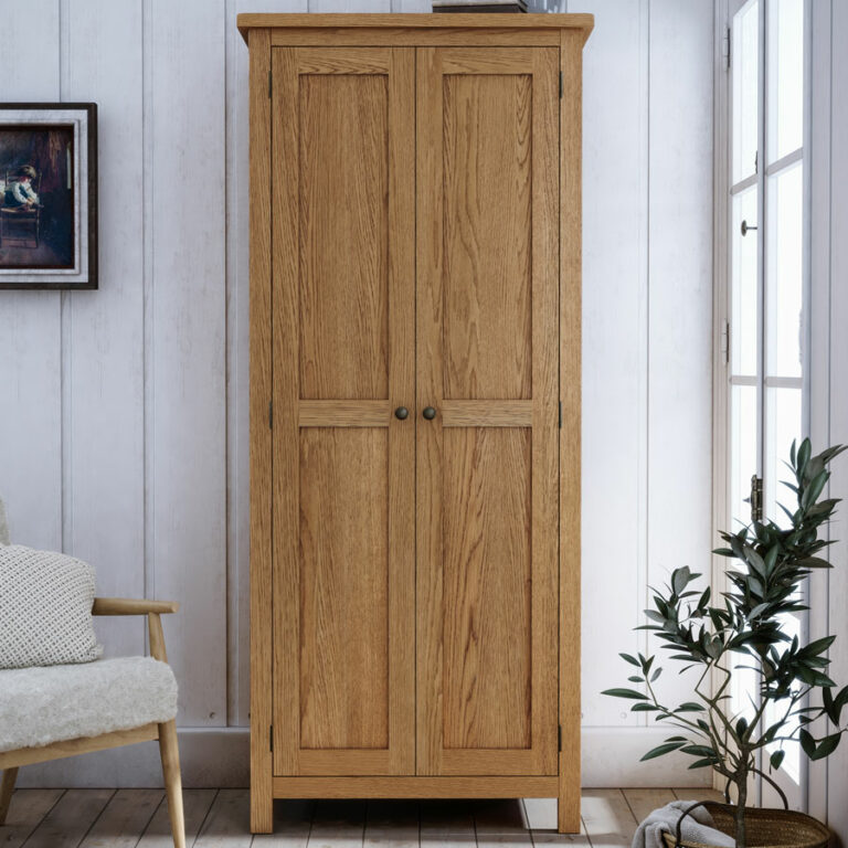 Ancroft Waxed Oak Full Hanging Wardrobe | Clearance | Oak World