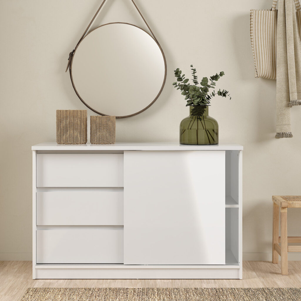 Moderno Wide Chest of 6 Drawers | White High Gloss | Flat Pack Furniture