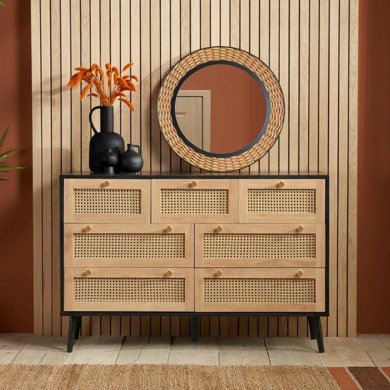 Chigwell 7 Drawer Rattan Chest Black | Assembly Required | Oak World
