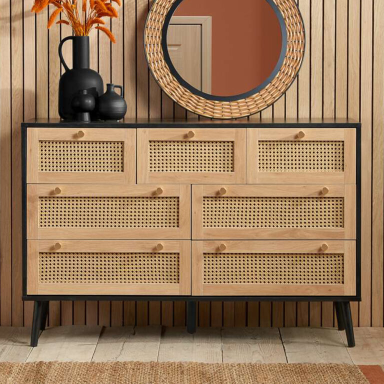 Chigwell 7 Drawer Rattan Chest Black | Assembly Required | Oak World