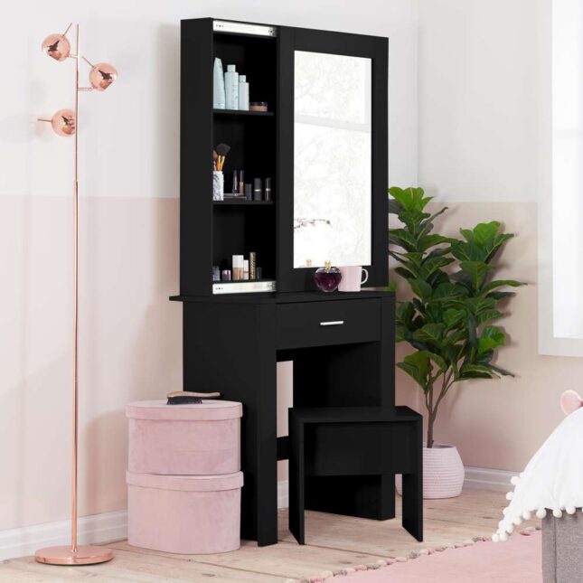 Hoxton 1 Drawer Sliding Mirror Dressing Table Black | Oak World