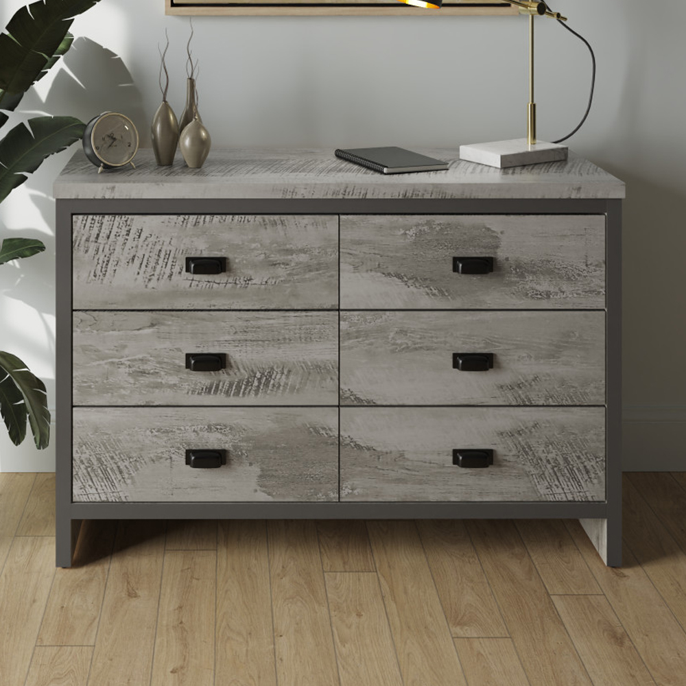 Fenway 6 Drawer Chest of Drawers Grey Self Assembly Oak World