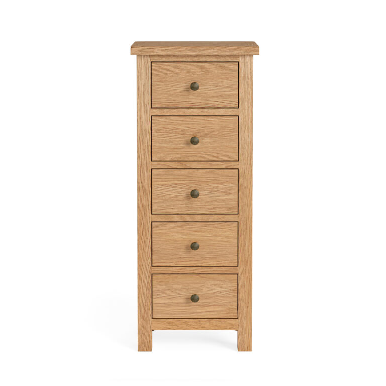 Bywell Waxed Oak 5 Drawer Tallboy | Assembled | Oak World