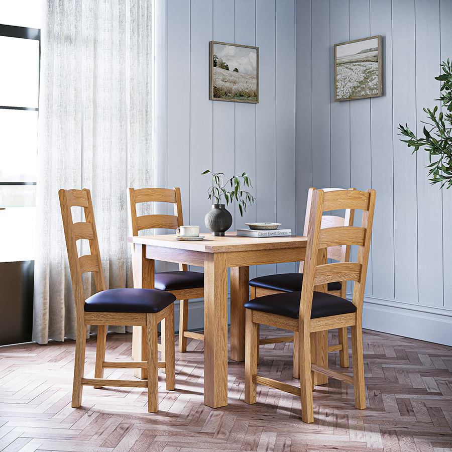Bywell Waxed Oak Square Fixed Top Dining Table | Oak World