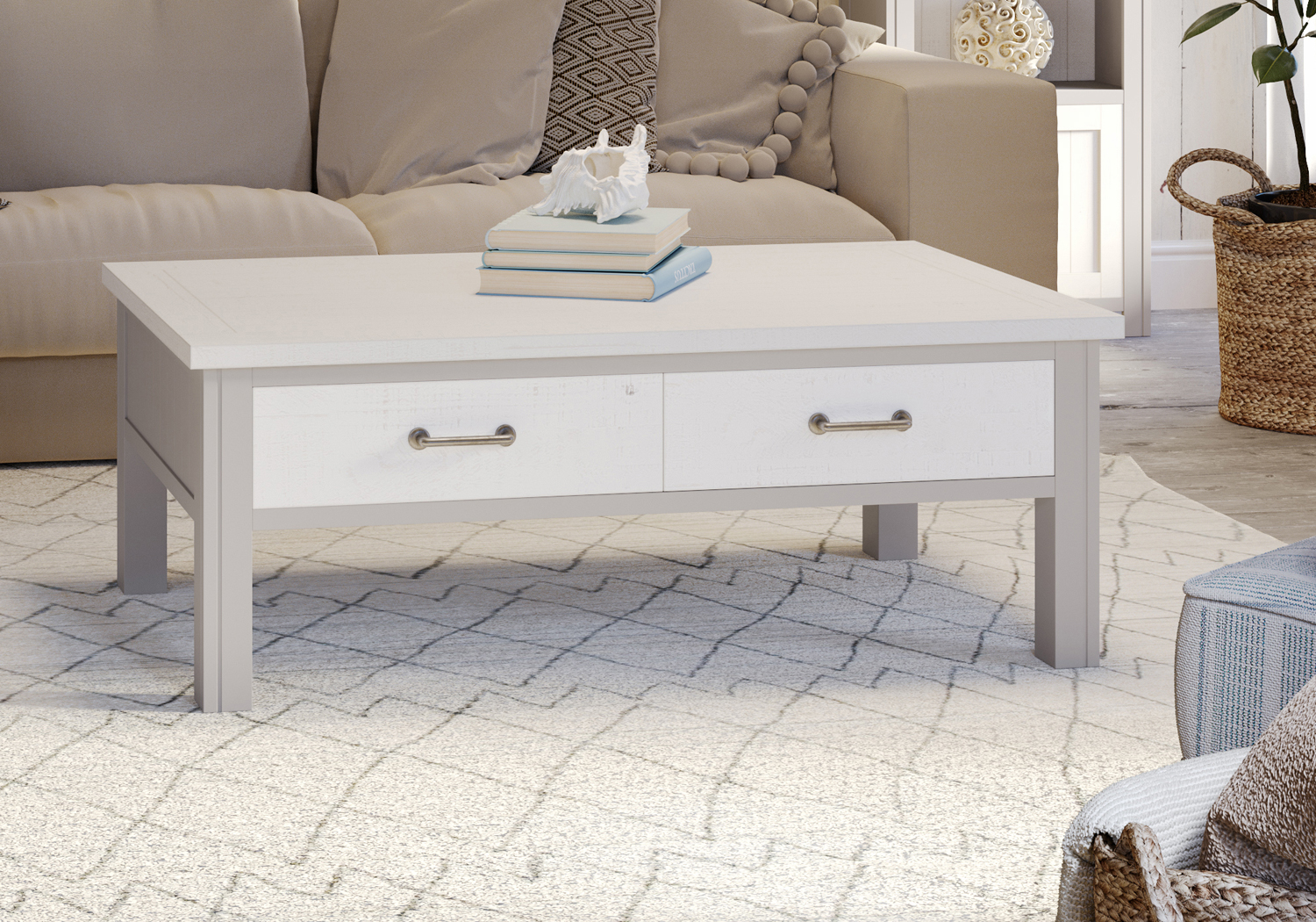 Aldgate Coffee Table With Four Drawers | Fully Assembled Grey | Oak World