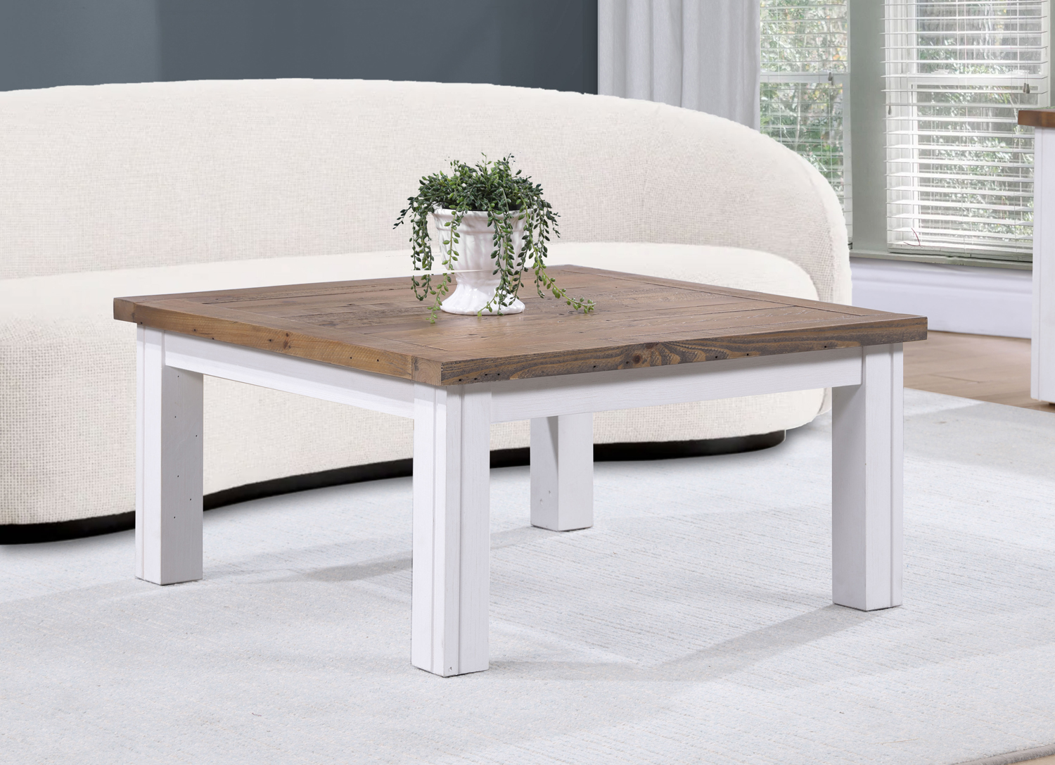 White Barkingside Low Square Coffee Table Fully Assembled Oak World