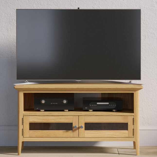 Upney Glazed Corner TV Unit | Assembled | Oak World