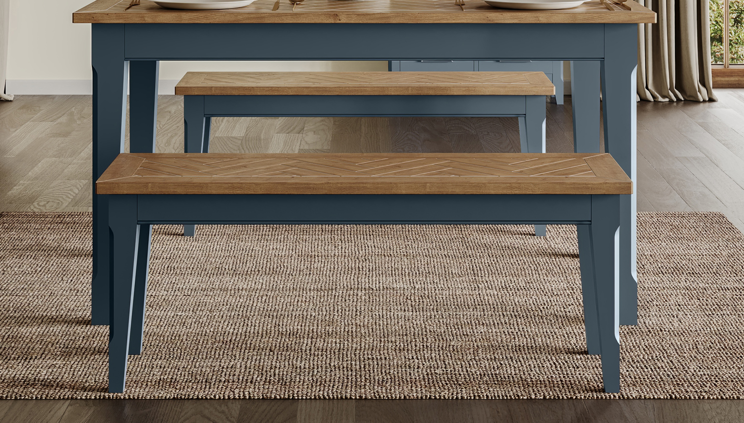 Blue Stockwell Dining Bench (130) | Assembly Required | Oak World