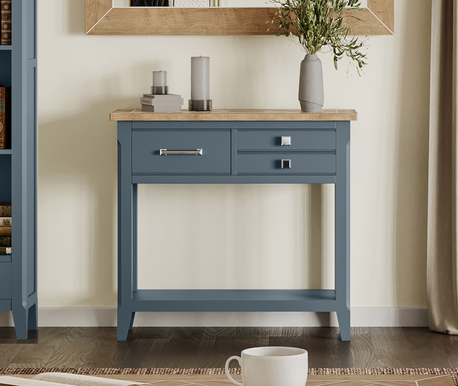 Blue Stockwell Reclaimed Small Console Table | Fully Assembled | Oak World