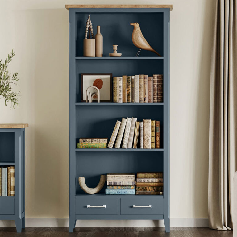 Blue Stockwell Tall bookcase | Assembled | Oak World
