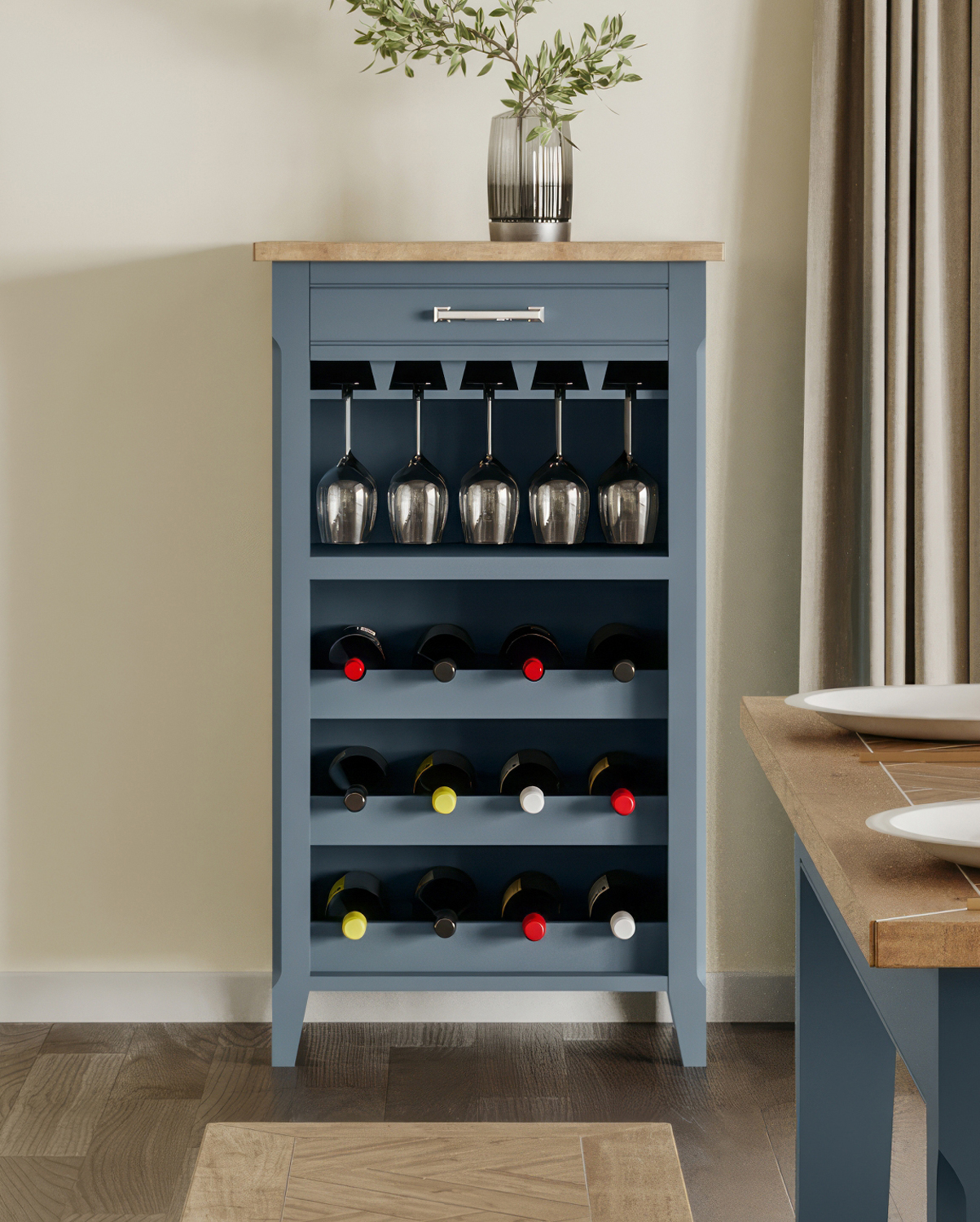 Blue Stockwell Wine Rack / Glass Storage Cabinet | Fully Assembled ...