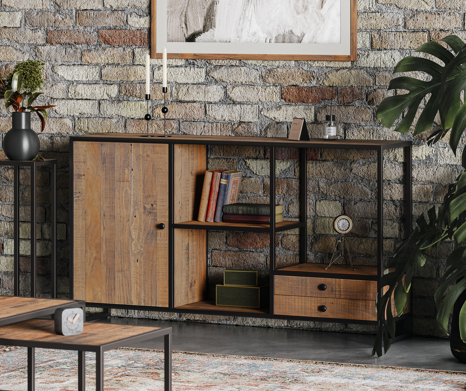 Black Victoria Rustic Funky Open Console Table | Fully Assembled | Oak ...