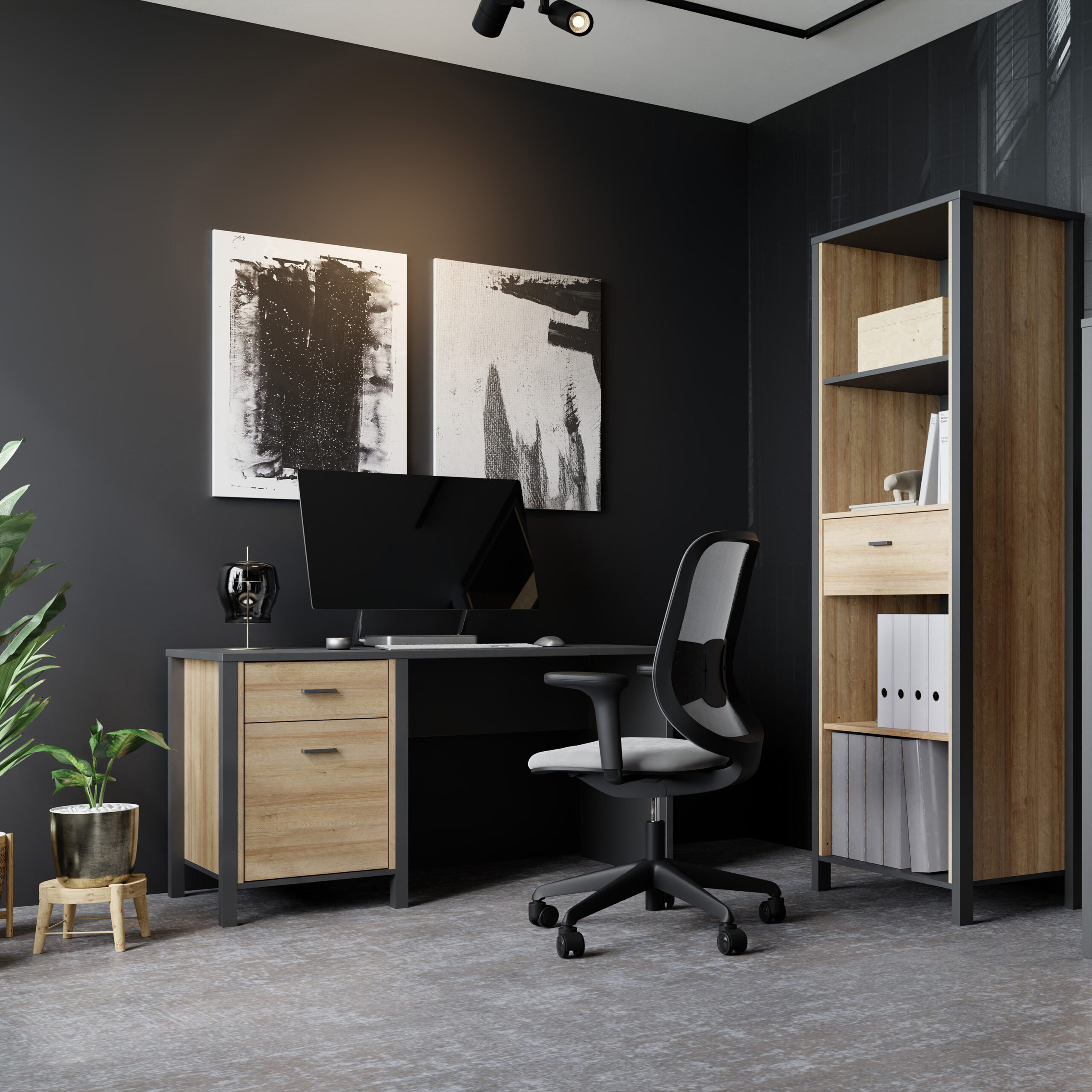 Hard Rock Desk in Matt Black/Riviera Oak | Self Assembly | Oak World