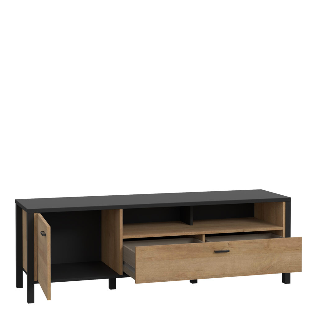 Hard Rock TV Unit in Matte Black/Riviera Oak | Oak World