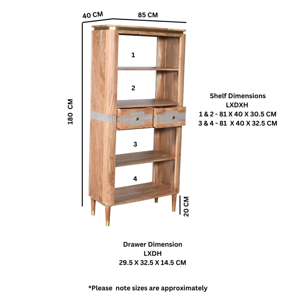Lazenby Acacia Wood 2 Drawers Open Bookcase | Assembly Required | Oak World