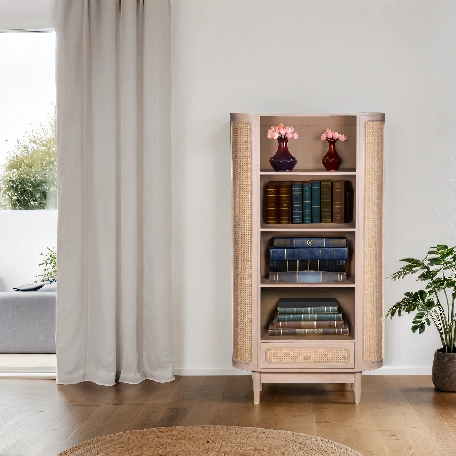 Marbella Cane & Mango Wood Bookcase | Assembly Required | Oak World