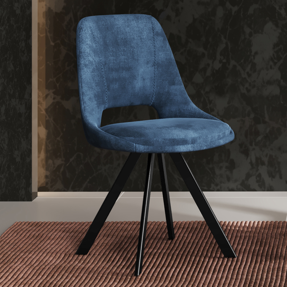 Kasper Blue Velvet Swivel Dining Chair - Black Legs | Self Assembly ...