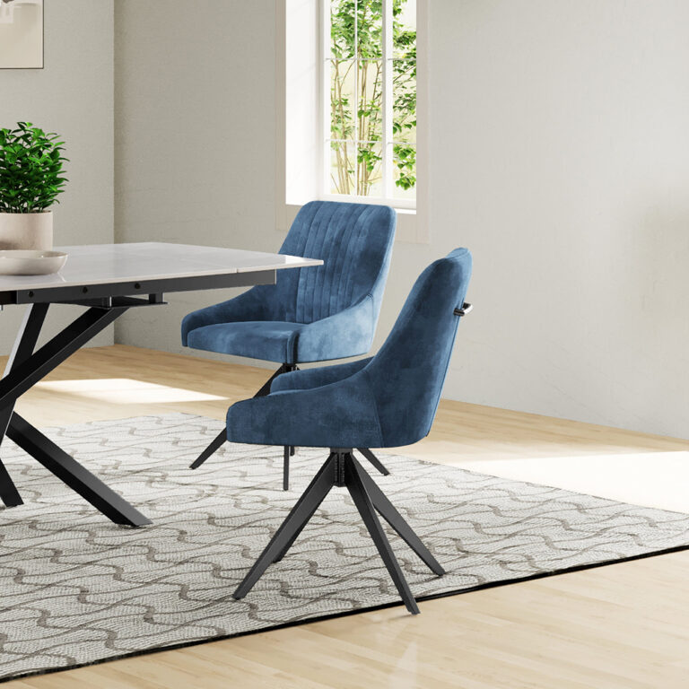Hugo Blue Velvet Swivel Dining Chair - Black Legs | Self Assembly | Oak ...