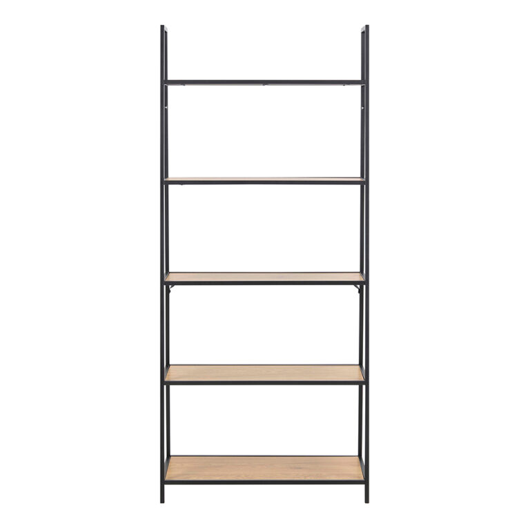 Milford Black Metal Ladder Bookcase with 5 Oak Shelves | Self Assembly ...