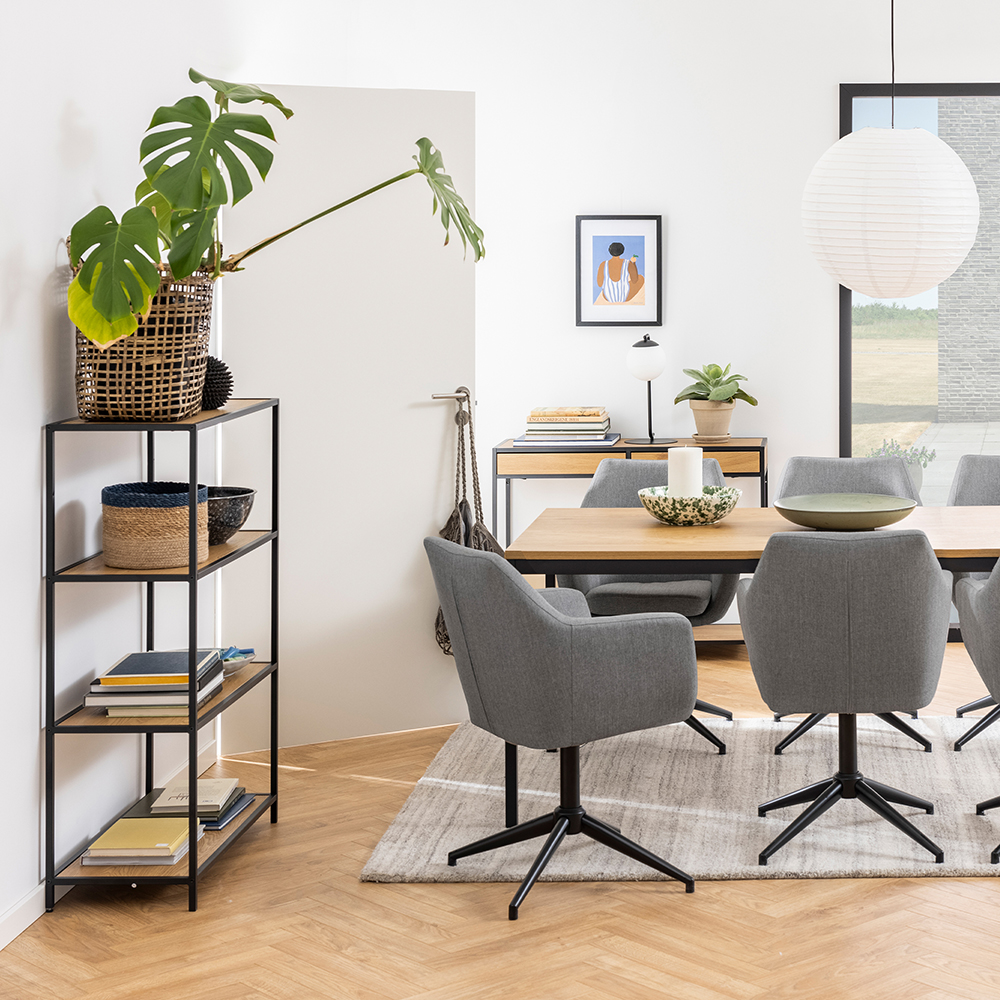 Milford Black Metal Low Bookcase with 3 Oak Shelves | Oak World