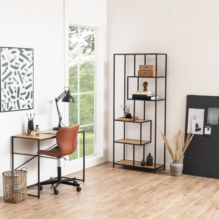 Milford Tall Black Metal Bookcase with 5 Oak Shelves | Self Assembly ...