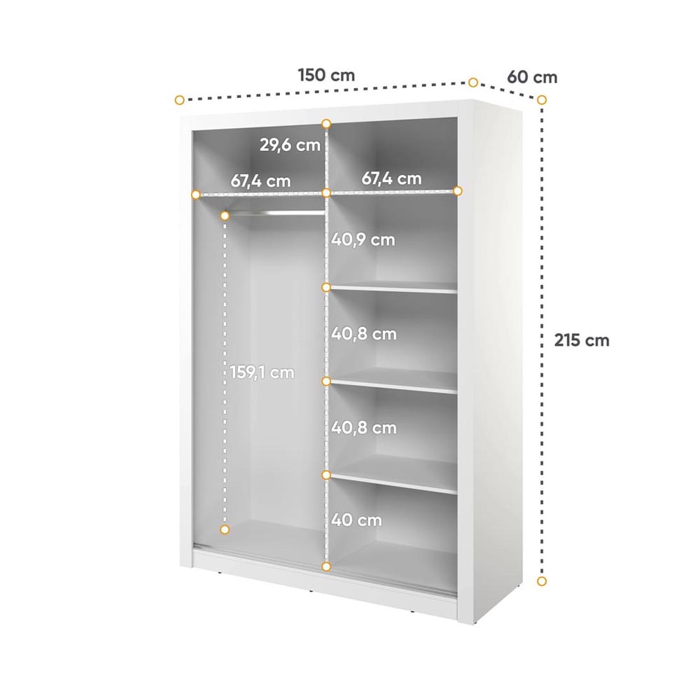 Durango 150cm Sliding Door Wardrobe | White | Oak World
