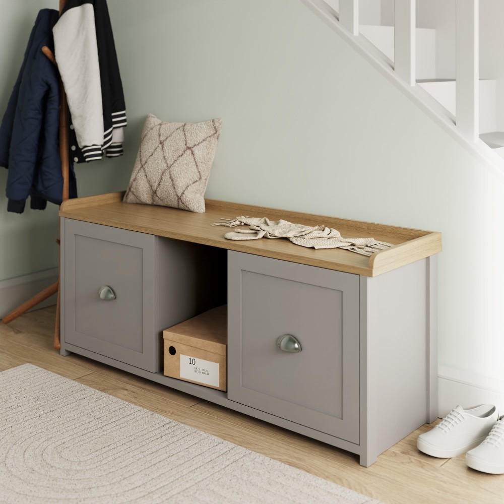 Fife Grey 2 Door Shoe Bench | Assembly Required | Oak World