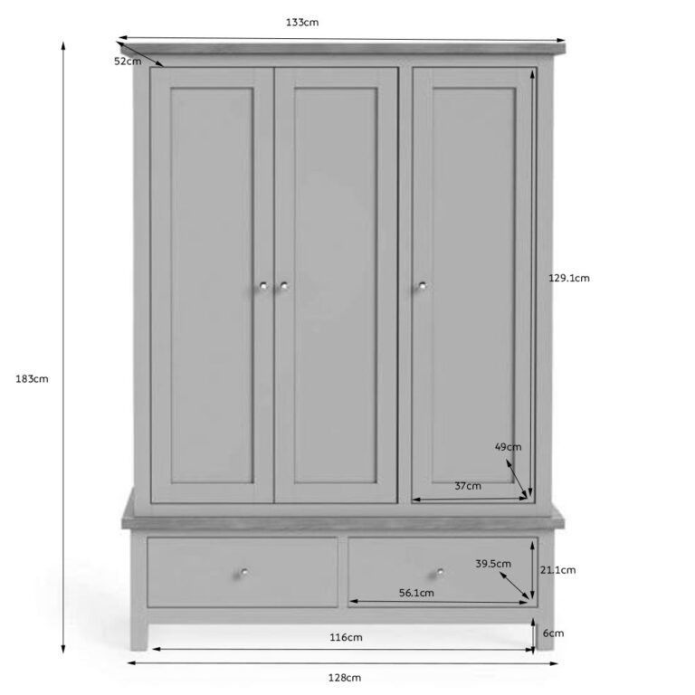 Langdale Grey Triple Wardrobe | Oak World