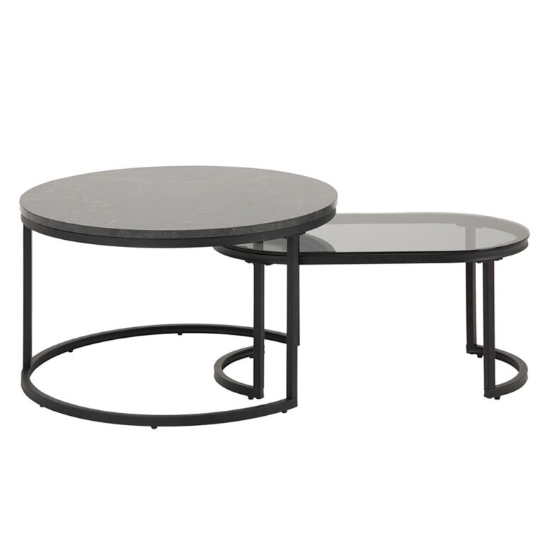 Spiro Round/Oval Coffee Table Set with Black Marble/Smoked Glass Top ...