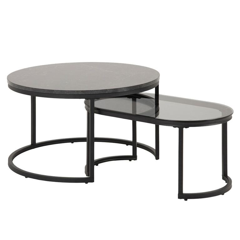 Spiro Round/Oval Coffee Table Set with Black Marble/Smoked Glass Top ...