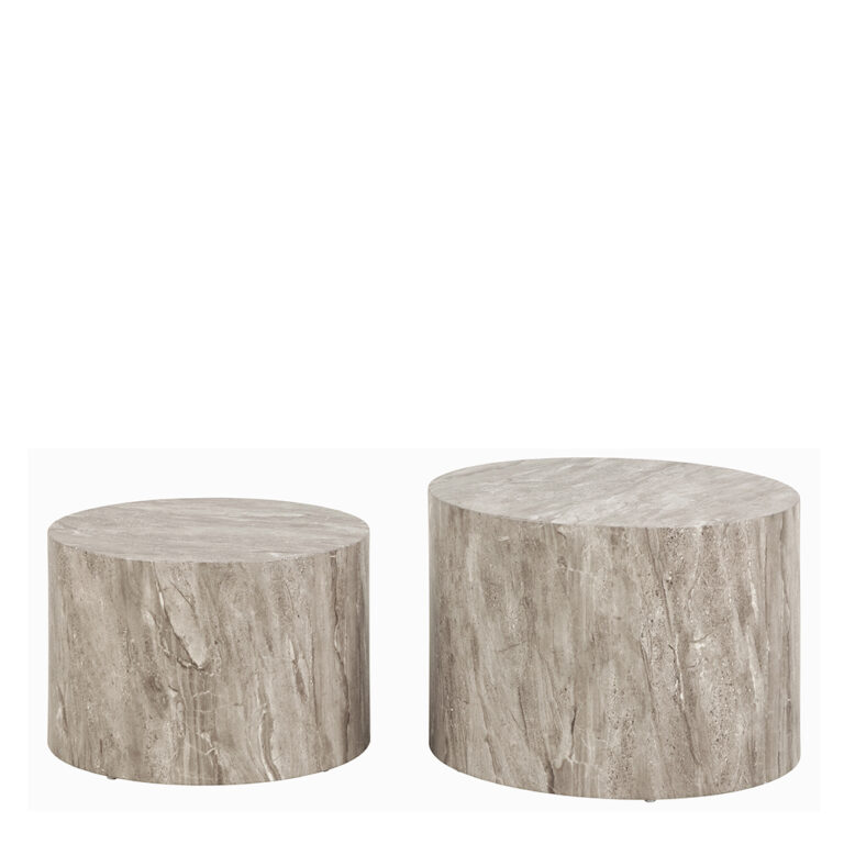 Dice Round Coffee Table Set in Grey Marble | Oak World