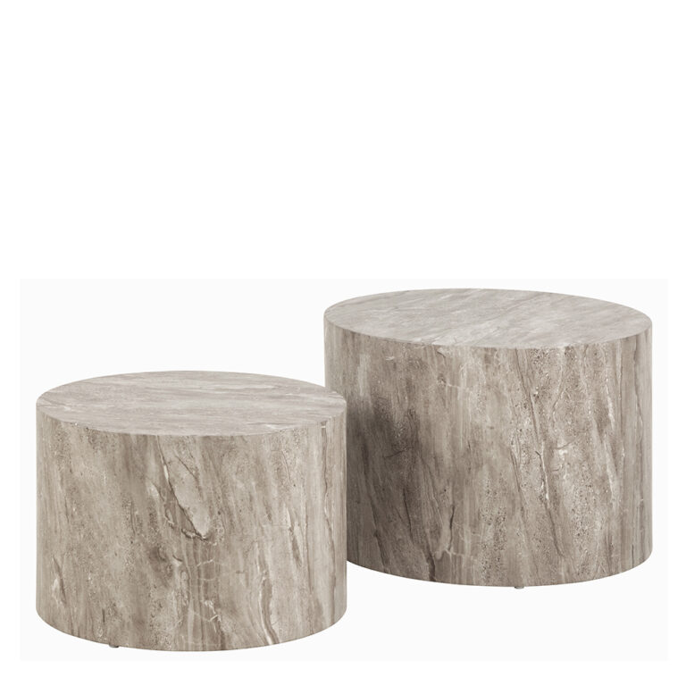 Dice Round Coffee Table Set in Grey Marble | Assembly Required | Oak World