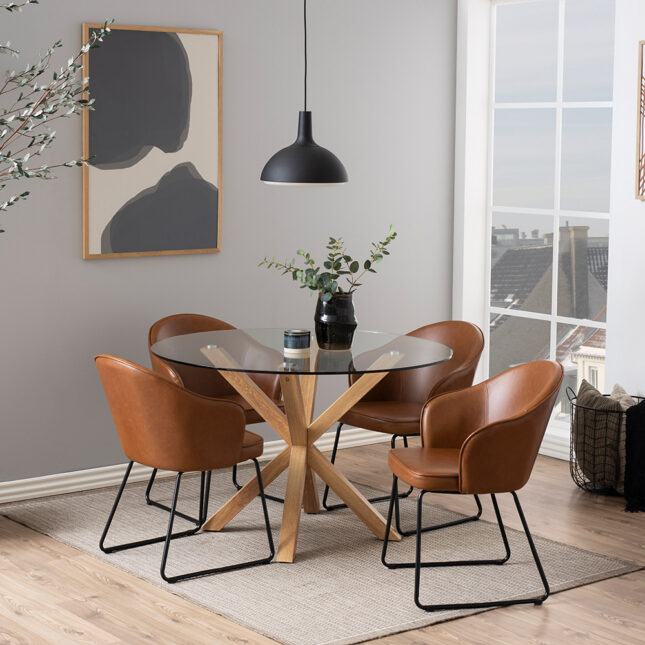 Heaven Round Dining Table with Glass Top 119x75.5cm | Oak World
