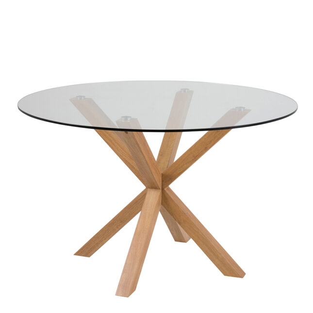 Heaven Round Dining Table with Glass Top 119x75.5cm | Assembly Required | Oak World