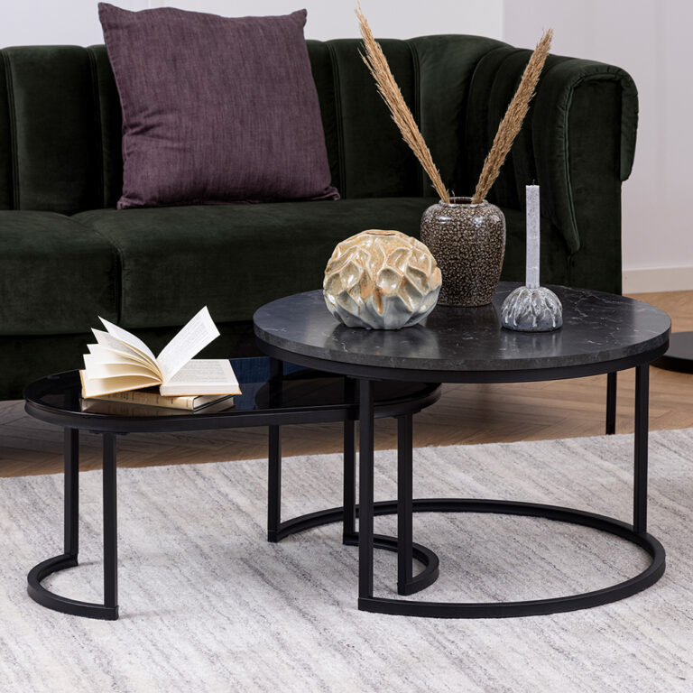 Spiro Round/Oval Coffee Table Set with Black Marble/Smoked Glass Top ...