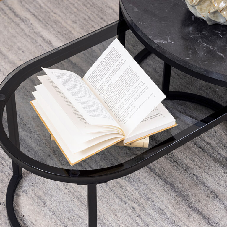 Spiro Round/Oval Coffee Table Set with Black Marble/Smoked Glass Top ...