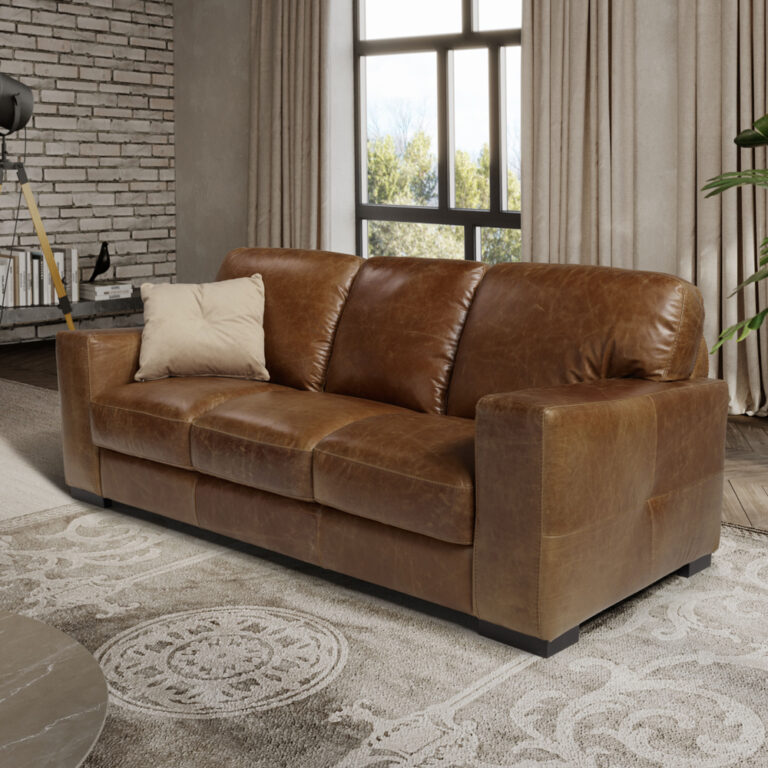 Tuscany 3 Seat Italian Leather Sofa | Brianza Cognac Brown | Oak World