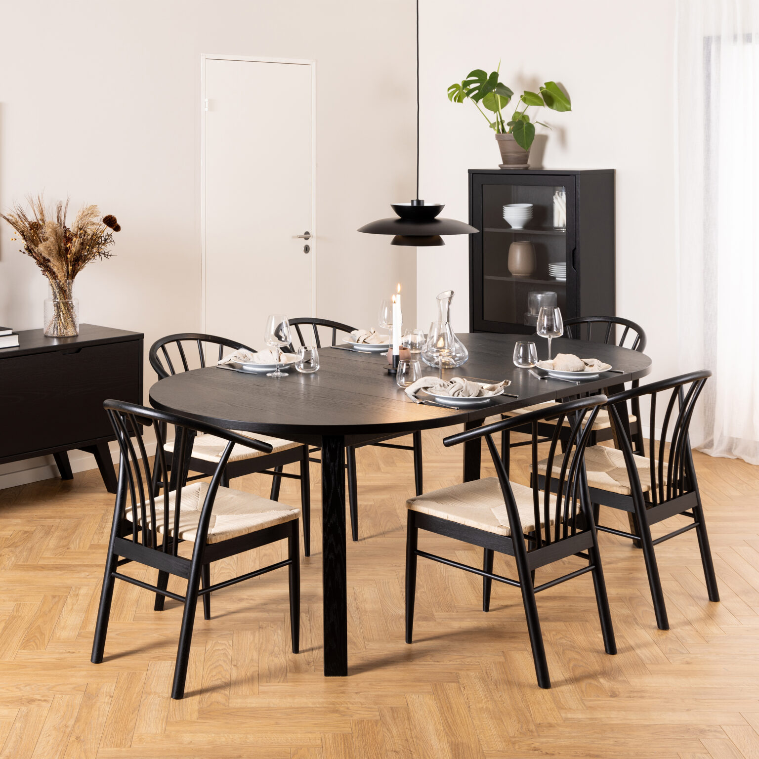 Cassandra Dining Chair with Armrest in Black Set of 2 | Oak World