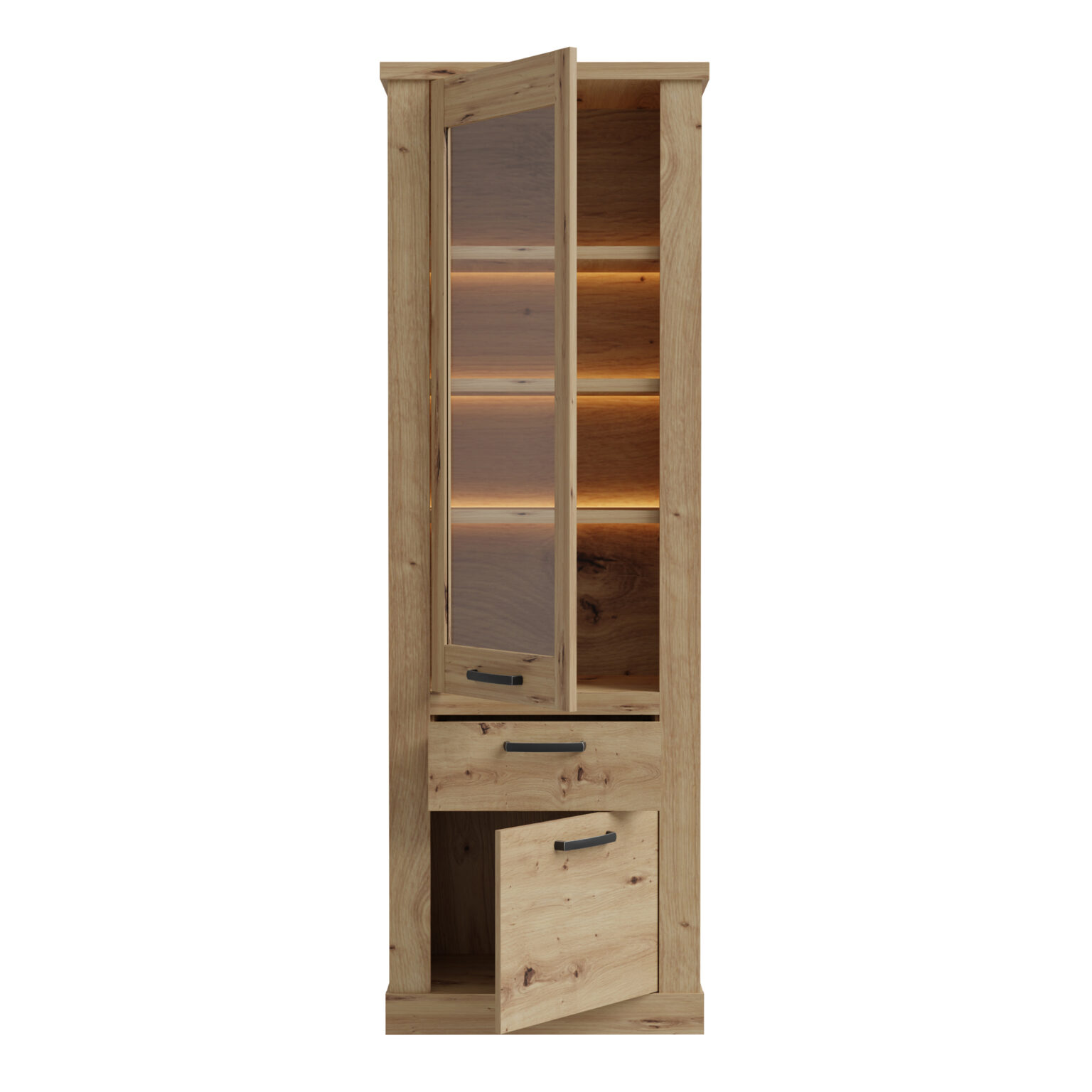 Solara Narrow Display Cabinet in Artisan Oak | Assembly Required | Oak ...