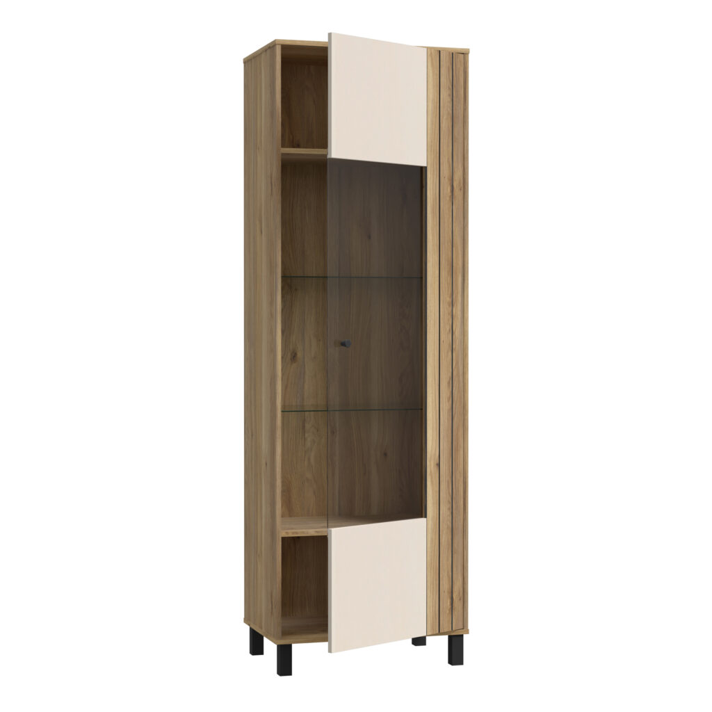 Vista Glass Door Display Cabinet in Cream and Oak | Oak World