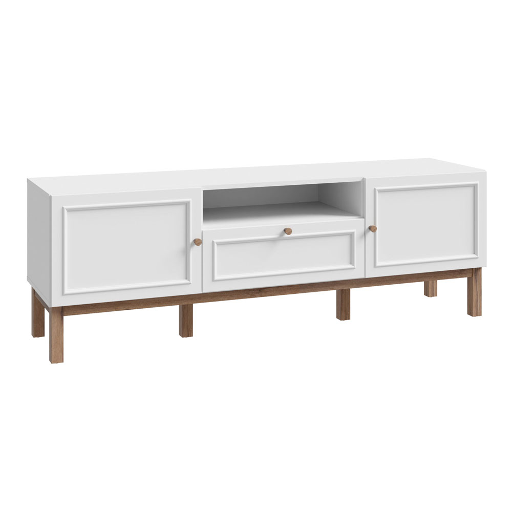 Wesley 2 Door 1 Drawer TV Unit in Light Grey and Oak | Oak World